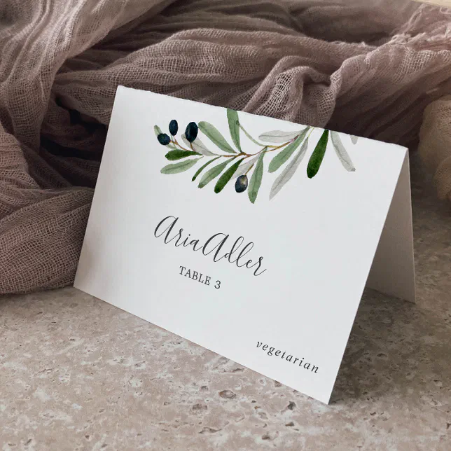 Modern Olive Branch Wedding Menu Option Place Card | Zazzle