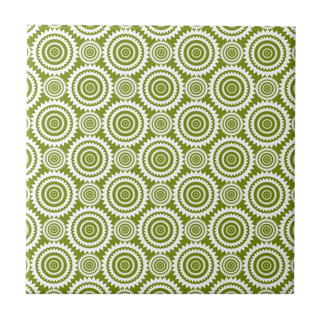 Modern Olive Green and White Geometric Pattern Art Tile | Zazzle