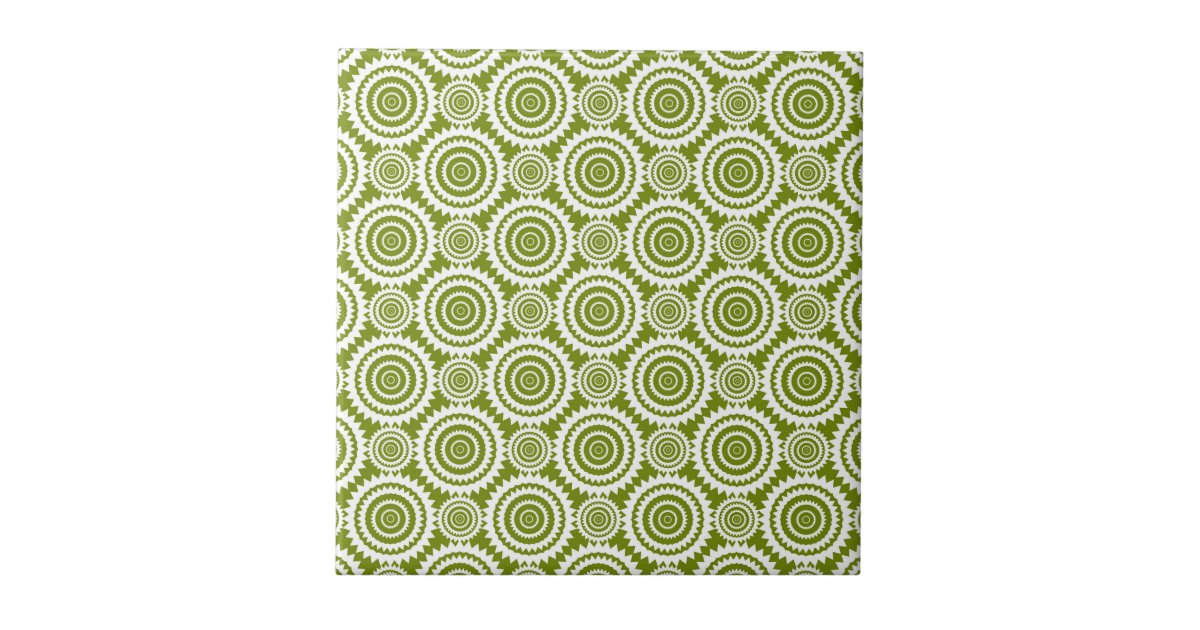 Modern Olive Green and White Geometric Pattern Art Tile | Zazzle