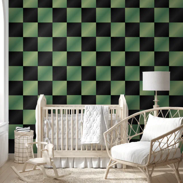 Modern Olive Green Black Gradient Checkered Wallpaper | Zazzle