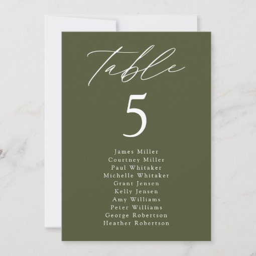 Modern Olive Green Table Number Seating Chart | Zazzle