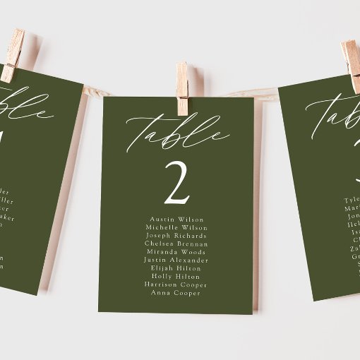 Modern Olive Green Table Number Seating Chart | Zazzle