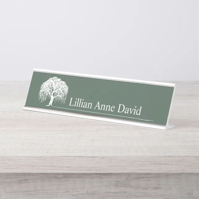 Modern Olive Green Willow Tree Logo Personalized Desk Name Plate | Zazzle