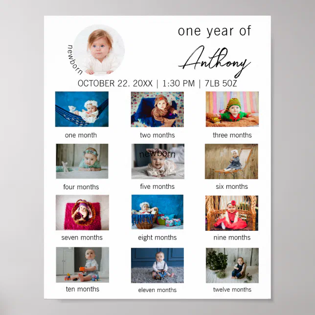 Modern One Year Of Photo 1st Birthday Party Poster | Zazzle