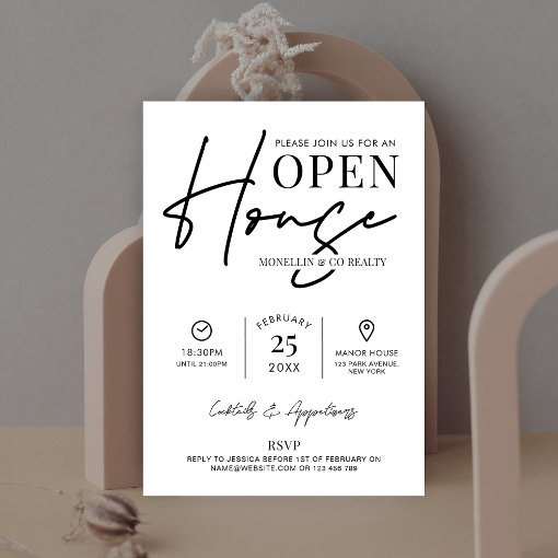 Modern Open House Black White Real Estate Business Invitation | Zazzle