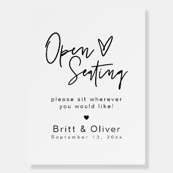 Modern Open Seating Sign Seating Wedding Sign | Zazzle