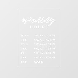 Modern Opening hours store Window Cling | Zazzle