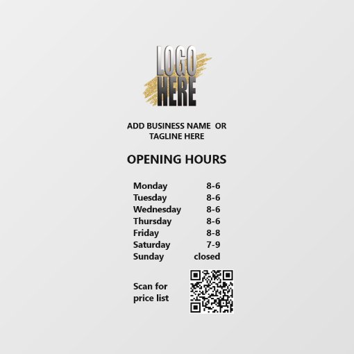 Modern Opening Hours with QR Code Business Logo Window Cling | Zazzle