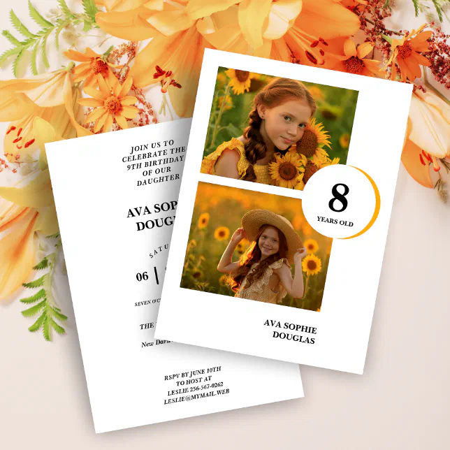 Modern Orange 2 Multi Photos Collage Birthday Invitation | Zazzle