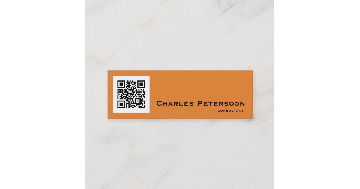 Modern Orange and Black QR Code Consultant Mini Business Card | Zazzle