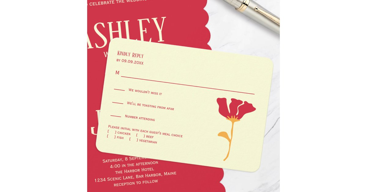Modern Orange and Red Wedding RSVP Card | Zazzle