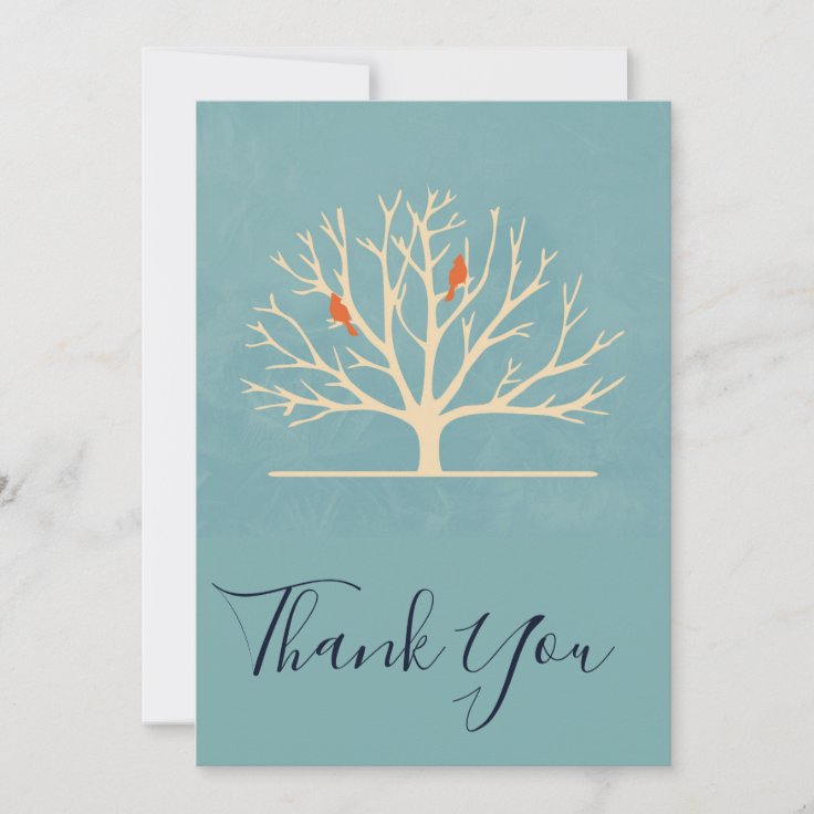 Modern Orange Birds in a Large Tree Thank You | Zazzle