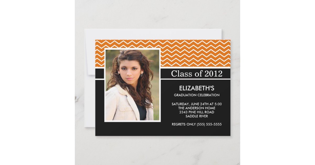 Modern Orange Chevron Photo Graduation Party Invitation | Zazzle