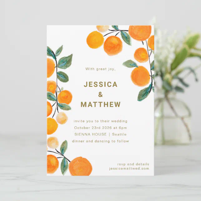 Modern Orange Citrus Fruit Simple Wedding Invitation | Zazzle