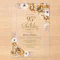 Modern Orange Floral 95th Birthday Party Acrylic Invitations | Zazzle