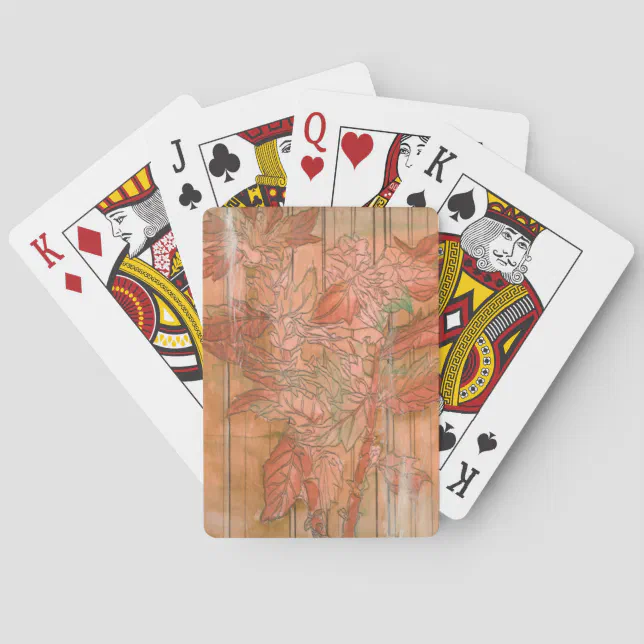 Modern Orange Floral Print on Stripped Background Poker Cards | Zazzle