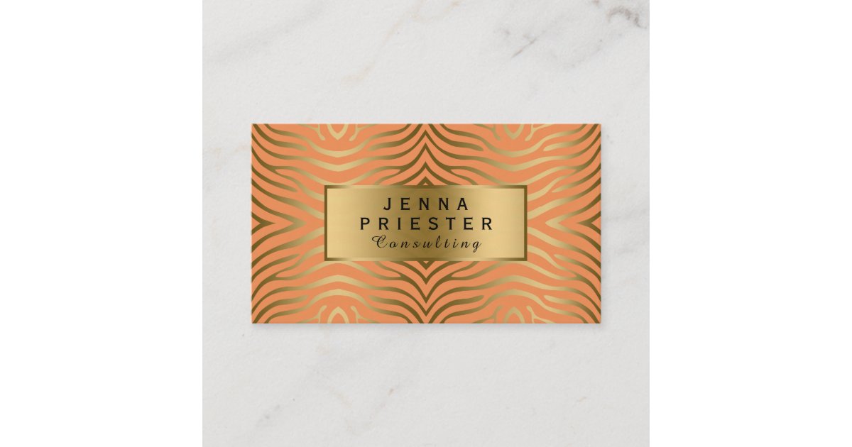 Modern Orange & Gold Zebra Stripes Pattern Business Card | Zazzle