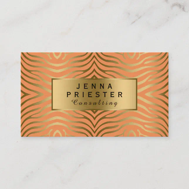 Modern Orange & Gold Zebra Stripes Pattern Business Card | Zazzle
