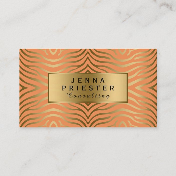 Modern Orange & Gold Zebra Stripes Pattern Business Card | Zazzle.com