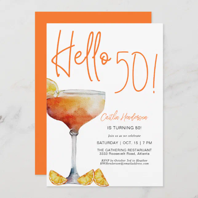 Modern Orange Hello 50th Birthday Invitation | Zazzle