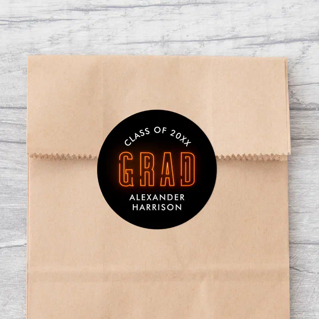 Modern Orange Neon Graduation Classic Round Sticker | Zazzle