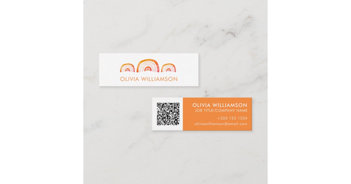 Modern Orange Rainbow Watercolour QR code Mini Business Card | Zazzle