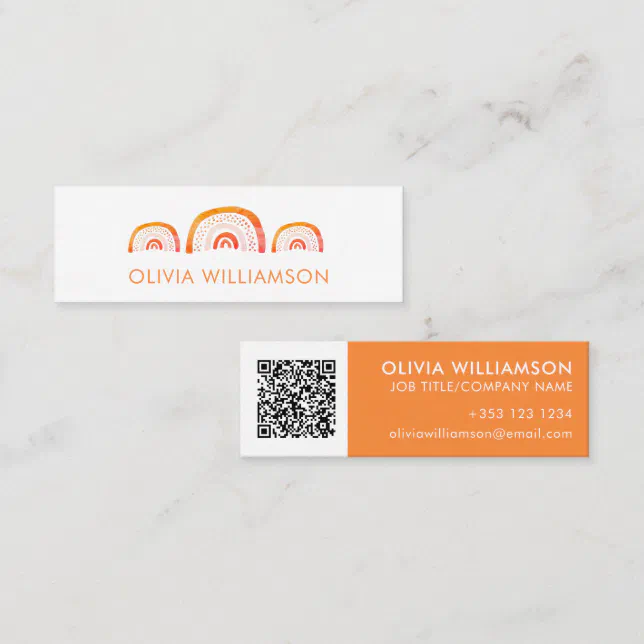 Modern Orange Rainbow Watercolour QR code Mini Business Card | Zazzle