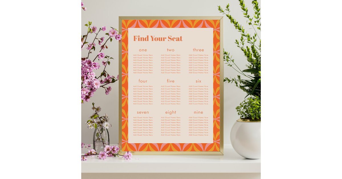 Modern Orange Retro Geometric Custom Seating Chart | Zazzle