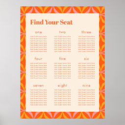 Modern Orange Retro Geometric Custom Seating Chart | Zazzle
