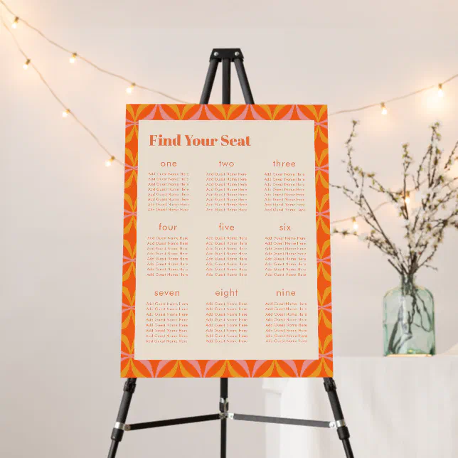 Modern Orange Retro Geometric Custom Seating Chart Foam Board | Zazzle