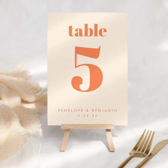 Modern Orange Retro Typography Custom Table Number | Zazzle