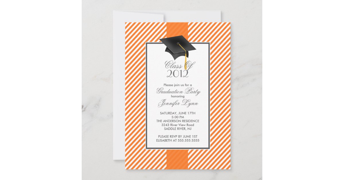 Modern Orange Stripe Graduation Party Invitation | Zazzle