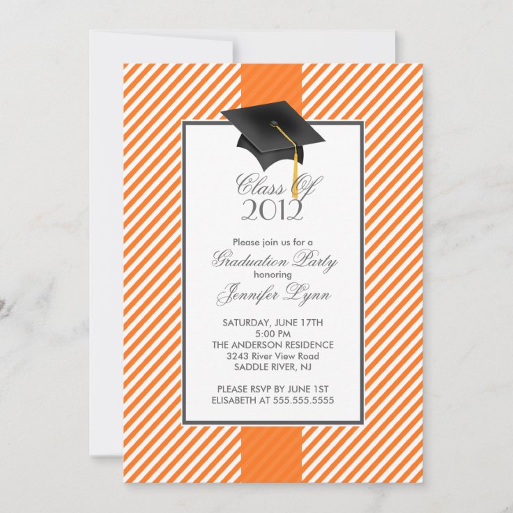 Modern Orange Stripe Graduation Party Invitation | Zazzle