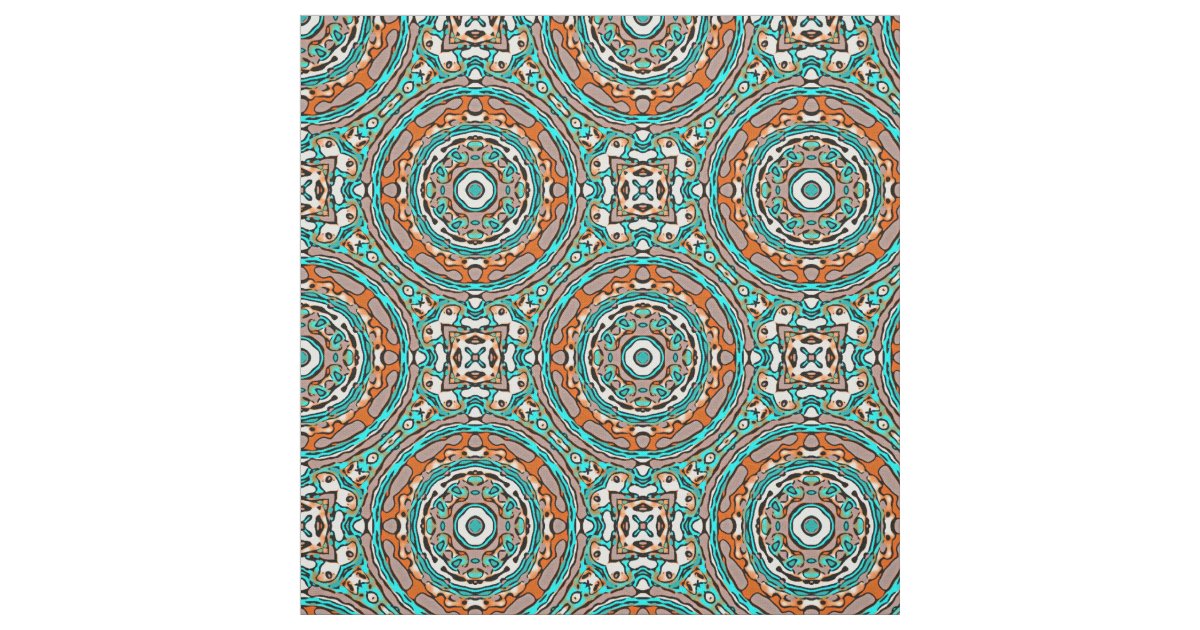 Modern Orange Turquoise Ethnic Mosaic Pattern Fabric | Zazzle