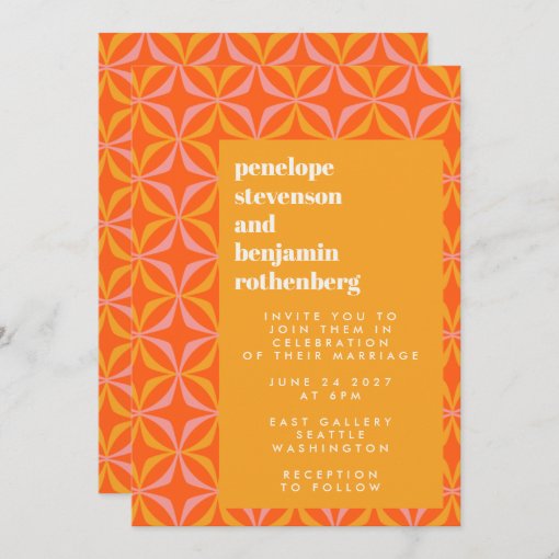 Modern Orange Yellow Retro Typography Wedding Invitation | Zazzle