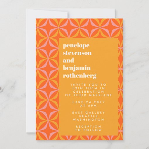 Modern Orange Yellow Retro Typography Wedding Invitation | Zazzle