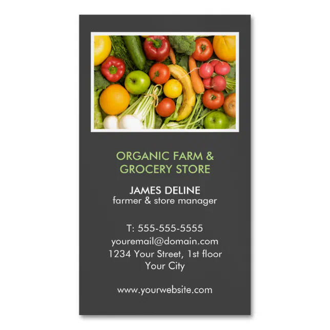 Modern Organic Farm Grocery Store Magnetic Business Card | Zazzle