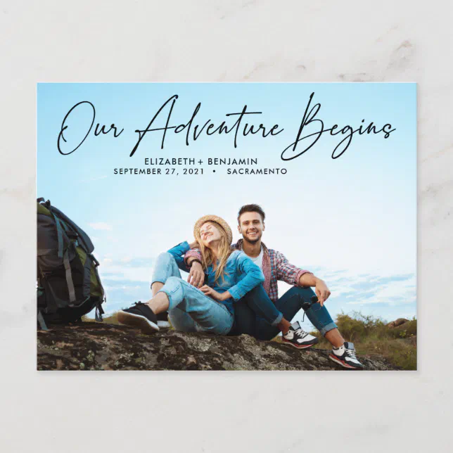 Modern Our Adventure Begins Photo Save The Date Postcard | Zazzle