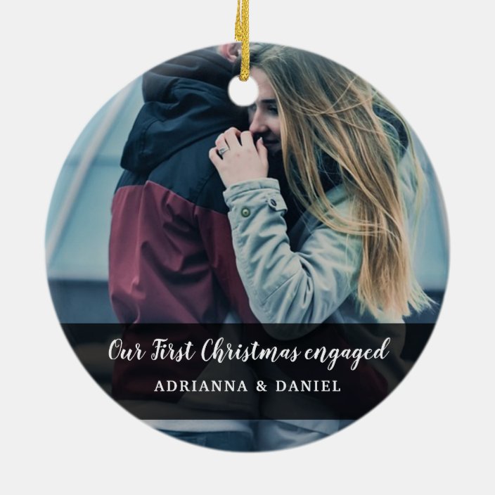 Modern Our First Christmas Engaged Couple Photo Ceramic Ornament ...