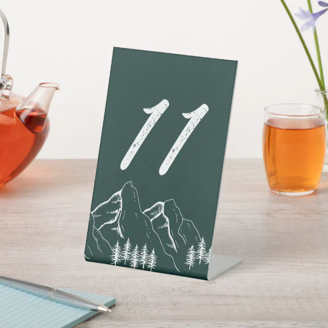 Modern Outdoor Mountain Pine Tree Table Number Pedestal Sign | Zazzle