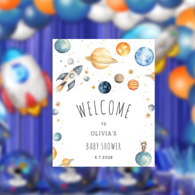 Modern Outer Space Baby Shower Welcome Poster | Zazzle