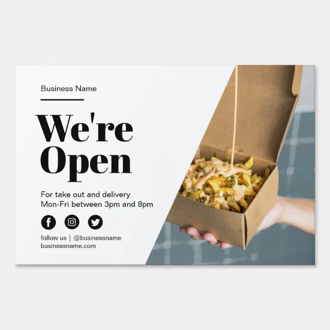 Modern Outside Open For Business Take Out Delivery Sign | Zazzle