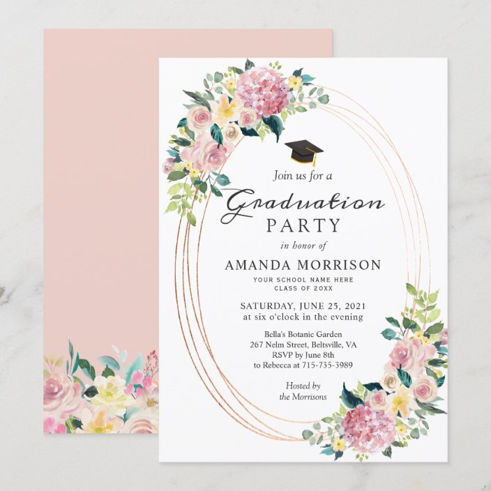 Modern Oval Frame Pastel Floral Graduation Party Invitation | Zazzle.com