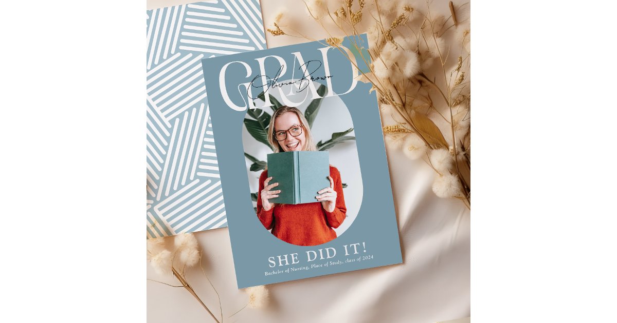 Modern Oval Graduate Photo & Signature Graduation Announcement | Zazzle