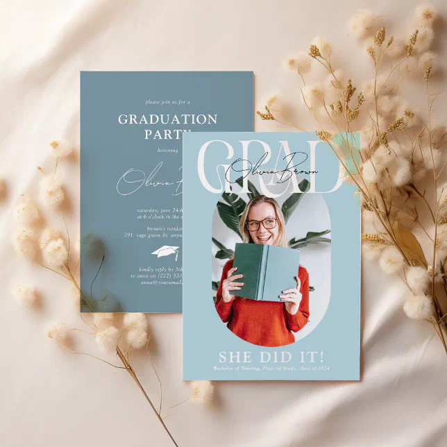 Modern Oval Photo & Signature Graduation Party Invitation | Zazzle