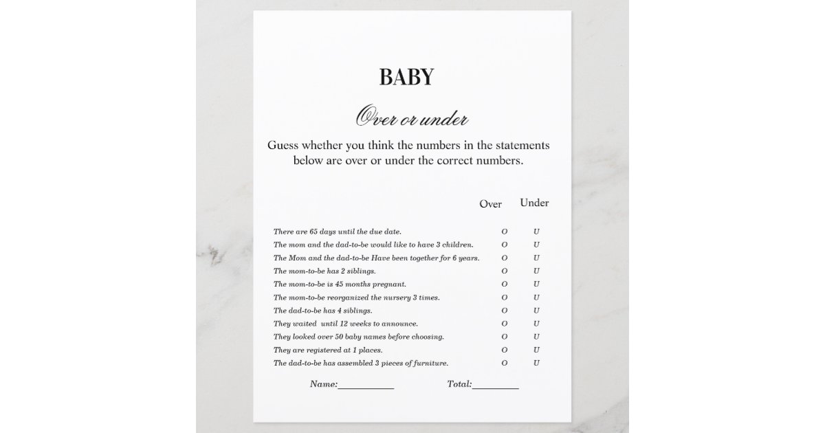 Modern Over or under baby shower game | Zazzle