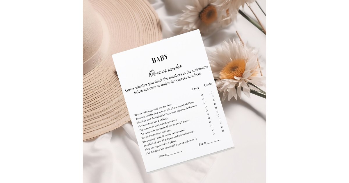 Modern Over or under baby shower game | Zazzle