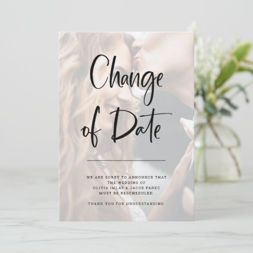 Modern Overlay | Photo Wedding Change of Date Invitation | Zazzle