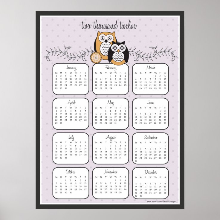 Modern Owls 2012 Calendar Poster | Zazzle