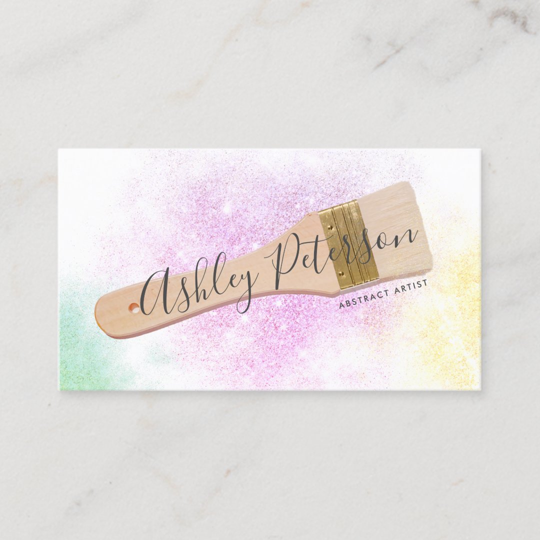 Modern paint brush artist photo pink glitter business card | Zazzle